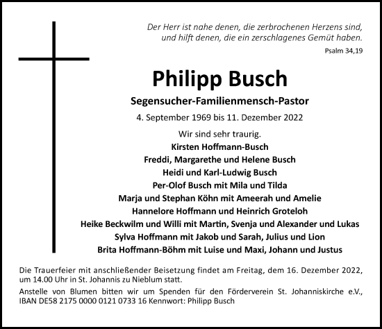 Traueranzeigen von Philipp Busch | trauer-anzeigen.de