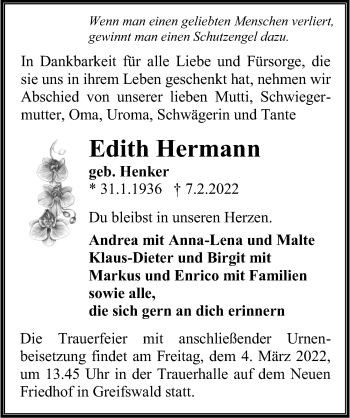 Traueranzeigen von Edith Hermann | trauer-anzeigen.de
