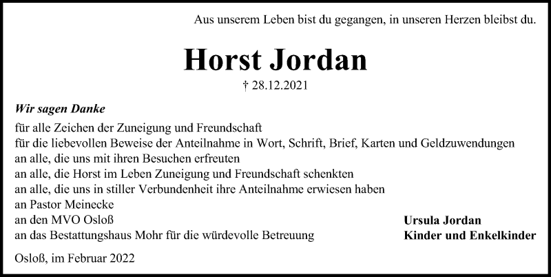 Traueranzeigen von Horst Jordan | trauer-anzeigen.de