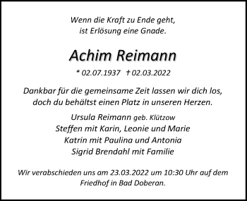 Traueranzeigen von Achim Reimann | trauer-anzeigen.de