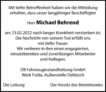 Traueranzeigen von Michael Behrend | trauer-anzeigen.de