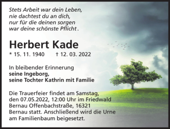 Traueranzeigen von Herbert Kade | trauer-anzeigen.de