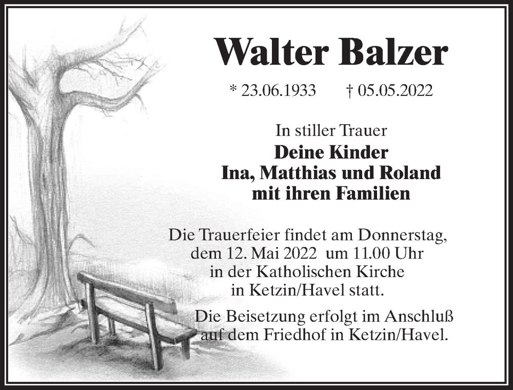 Traueranzeigen von Walter Balzer | trauer-anzeigen.de