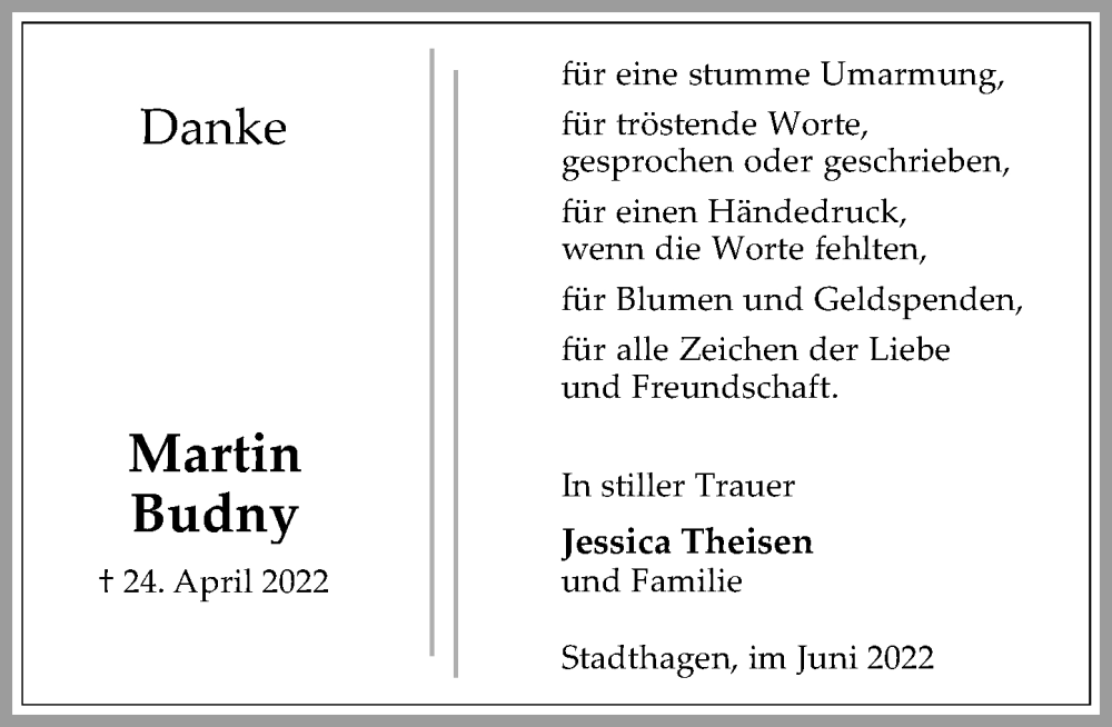 Traueranzeigen von Martin Budny | trauer-anzeigen.de