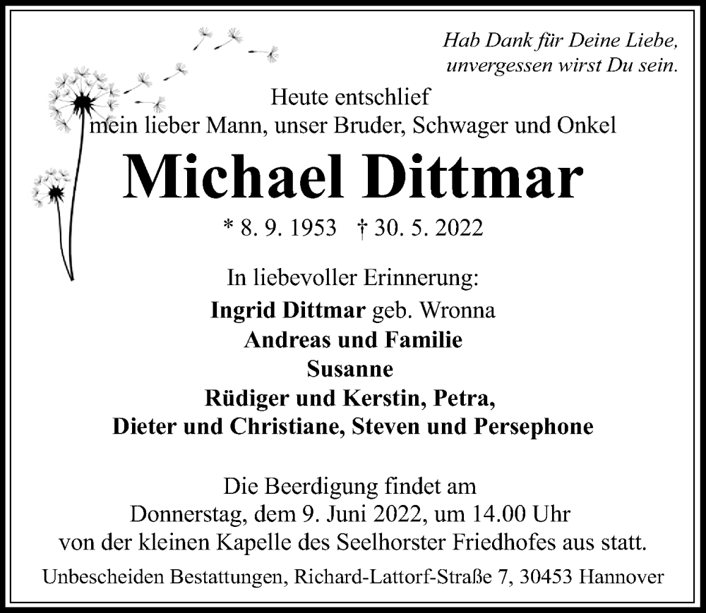 Traueranzeigen von Michael Dittmar | trauer-anzeigen.de