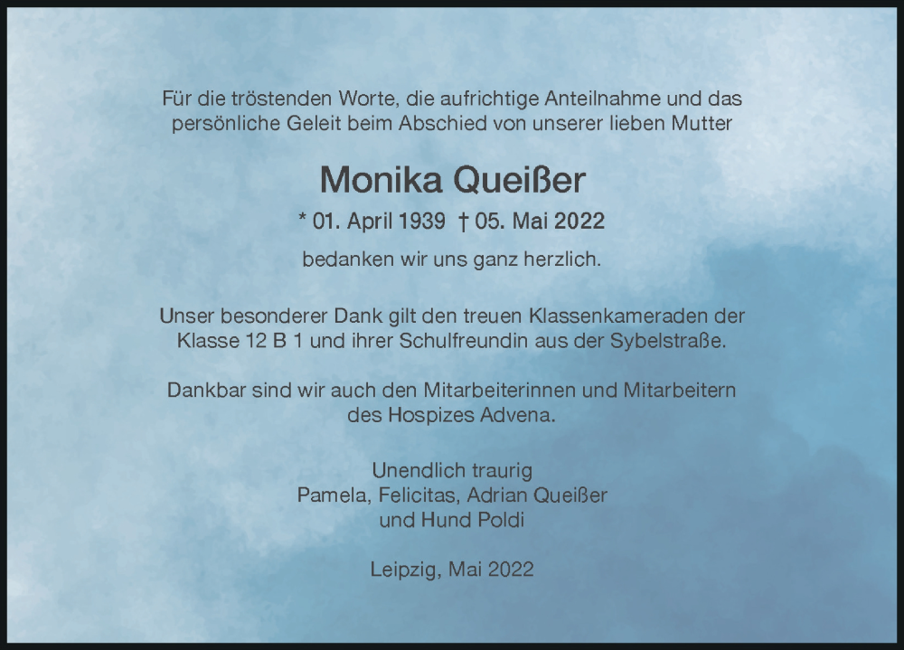 Traueranzeigen von Monika Queißer | trauer-anzeigen.de