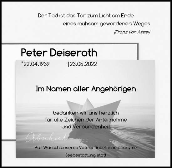 Gedenkkerzen von Peter Deiseroth | trauer-anzeigen.de