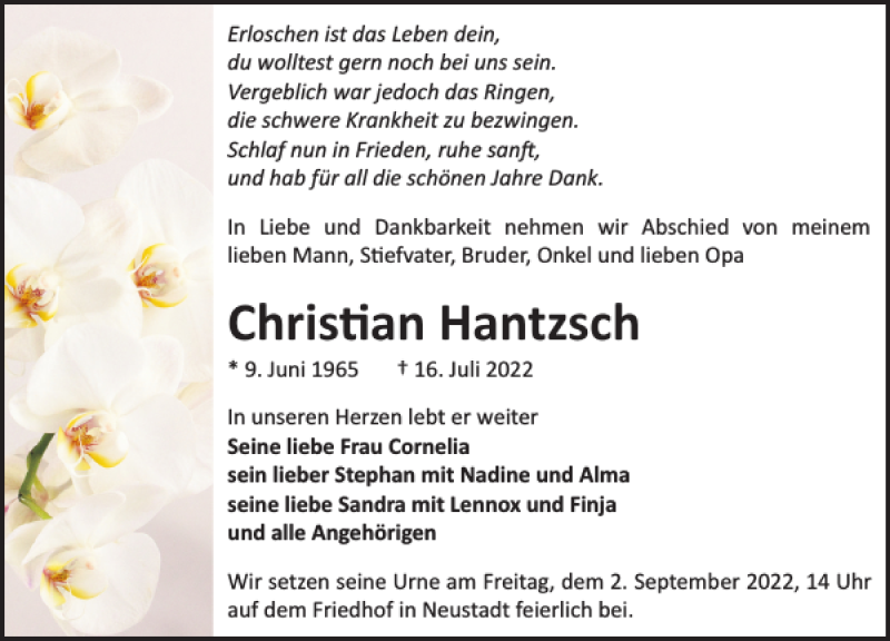 Traueranzeigen von Christian Hantzsch | trauer-anzeigen.de