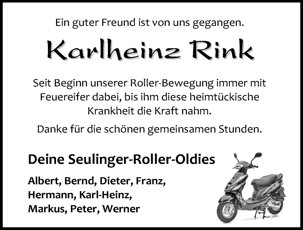 Traueranzeigen von Karlheinz Rink | trauer-anzeigen.de