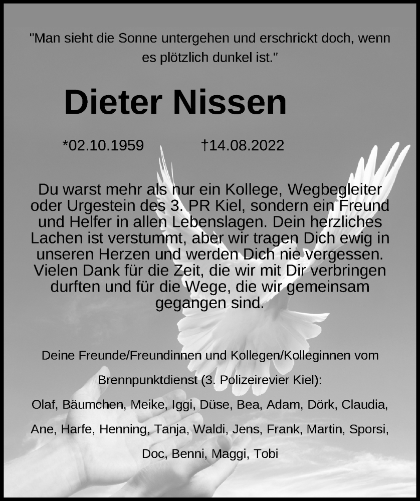 Traueranzeigen von Dieter Nissen | trauer-anzeigen.de
