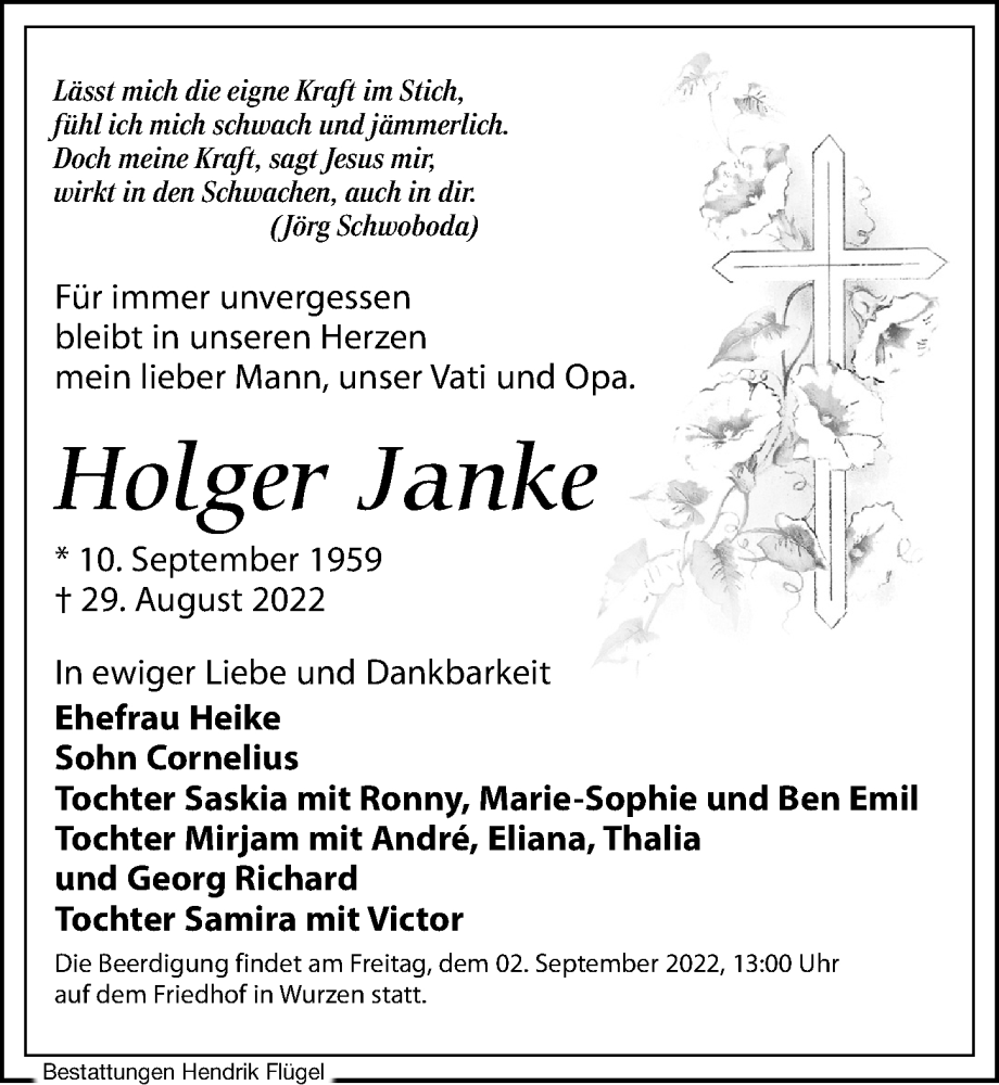Traueranzeigen von Holger Janke | trauer-anzeigen.de