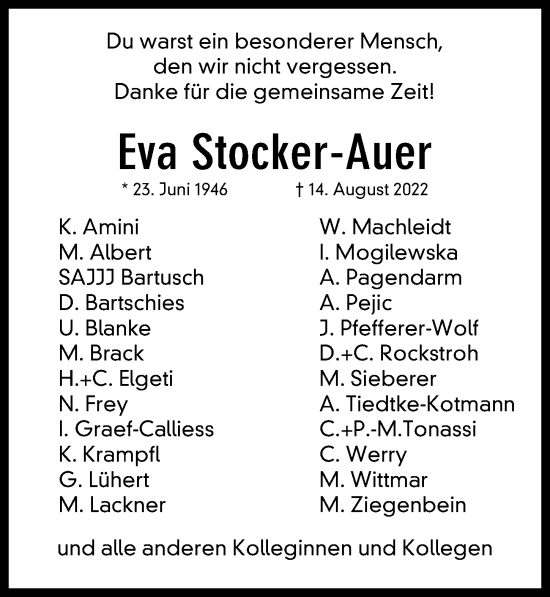 Traueranzeigen von Eva Stocker-Auer | trauer-anzeigen.de