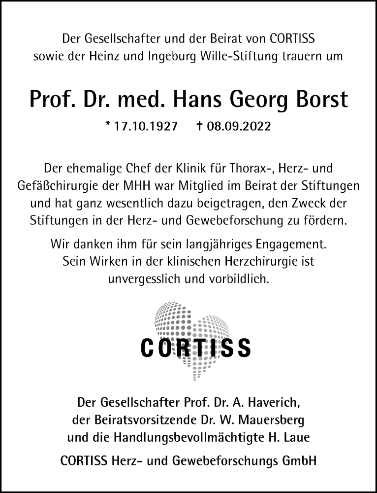 Traueranzeigen von Hans Georg Borst | trauer-anzeigen.de