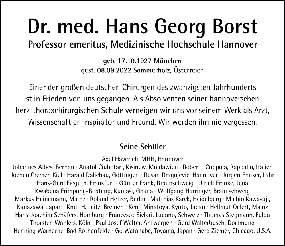 Traueranzeigen von Hans Georg Borst | trauer-anzeigen.de