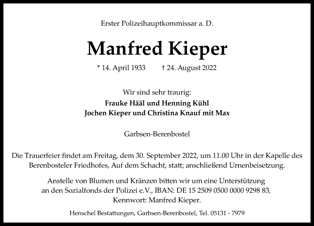 Traueranzeigen von Manfred Kieper | trauer-anzeigen.de
