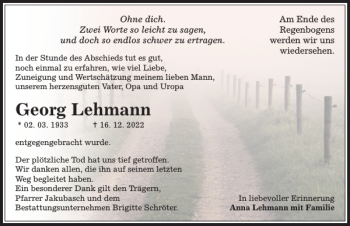 Traueranzeigen von Georg Lehmann | trauer-anzeigen.de