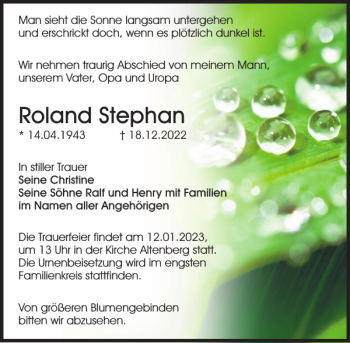 Traueranzeigen von Roland Stephan | trauer-anzeigen.de