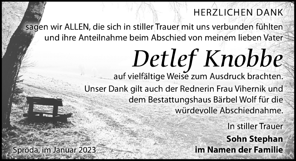 Traueranzeigen von Detlef Knobbe | trauer-anzeigen.de