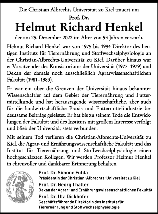 Traueranzeigen von Helmut Richard Henkel | trauer-anzeigen.de