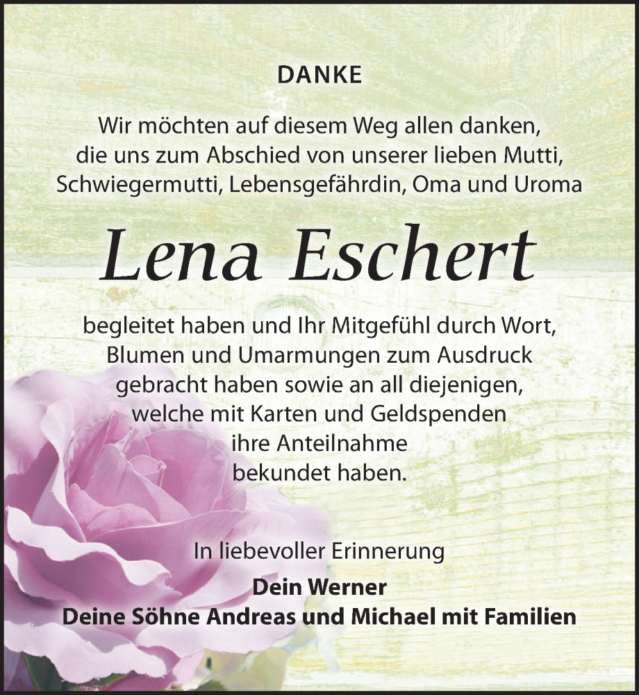 Traueranzeigen von Lena Eschert | trauer-anzeigen.de