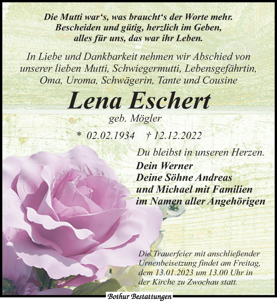 Traueranzeigen von Lena Eschert | trauer-anzeigen.de