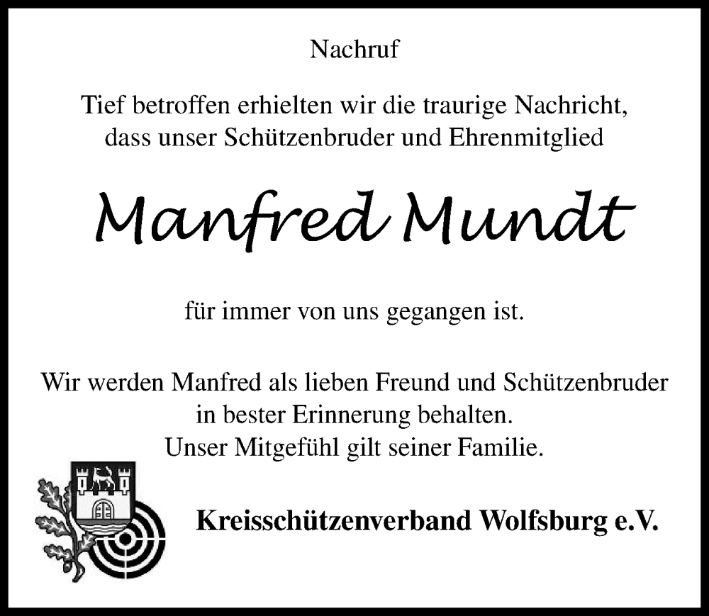 Traueranzeigen von Manfred Mundt | trauer-anzeigen.de