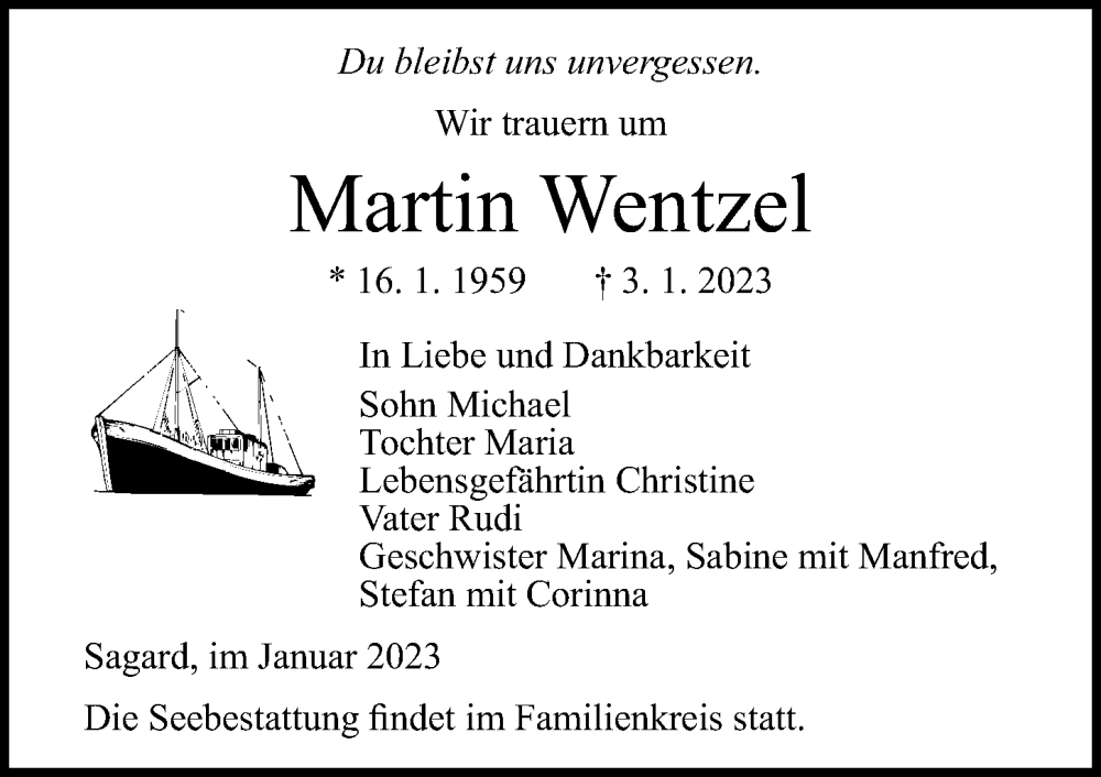Traueranzeigen von Martin Wentzel | trauer-anzeigen.de