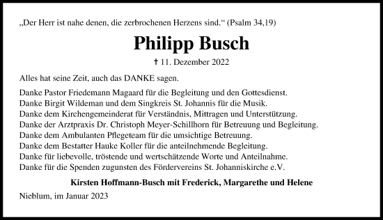 Traueranzeigen von Philipp Busch | trauer-anzeigen.de