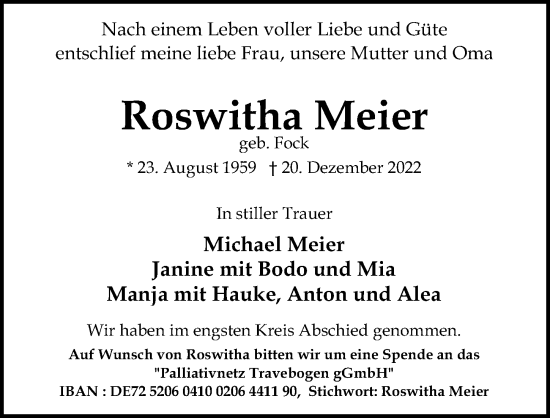 Traueranzeigen von Roswitha Meier | trauer-anzeigen.de