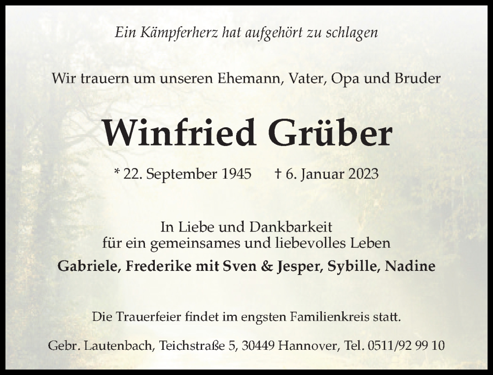 Traueranzeigen von Winfried Gräber | trauer-anzeigen.de