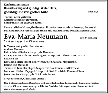 Traueranzeigen von Eva-Maria Neumann | trauer-anzeigen.de