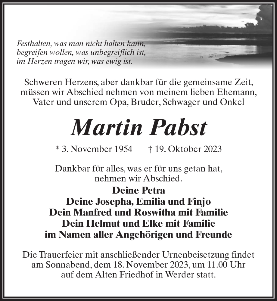 Traueranzeigen von Martin Pabst | trauer-anzeigen.de