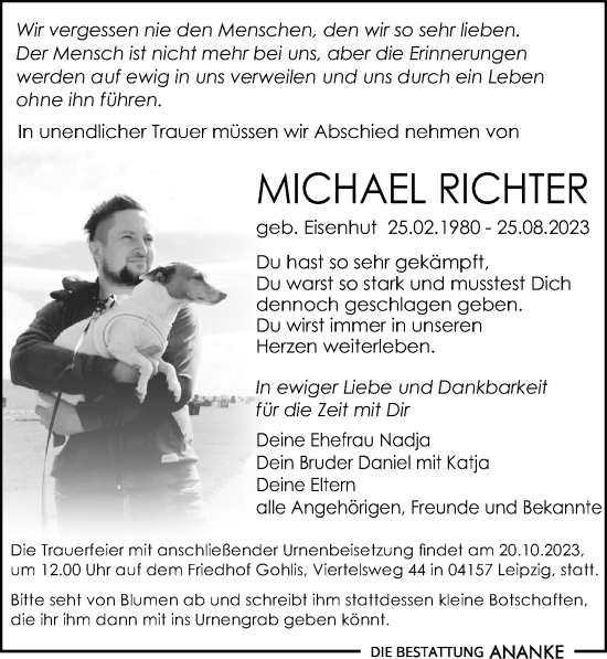 Traueranzeigen von Michael Richter | trauer-anzeigen.de