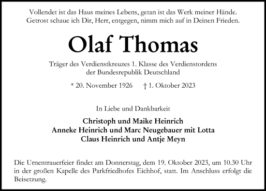 Traueranzeigen von Olaf Thomas | trauer-anzeigen.de