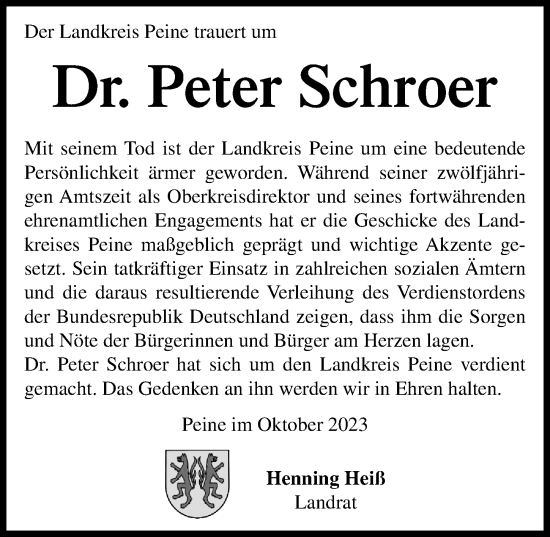 Traueranzeigen von Peter Schroer | trauer-anzeigen.de