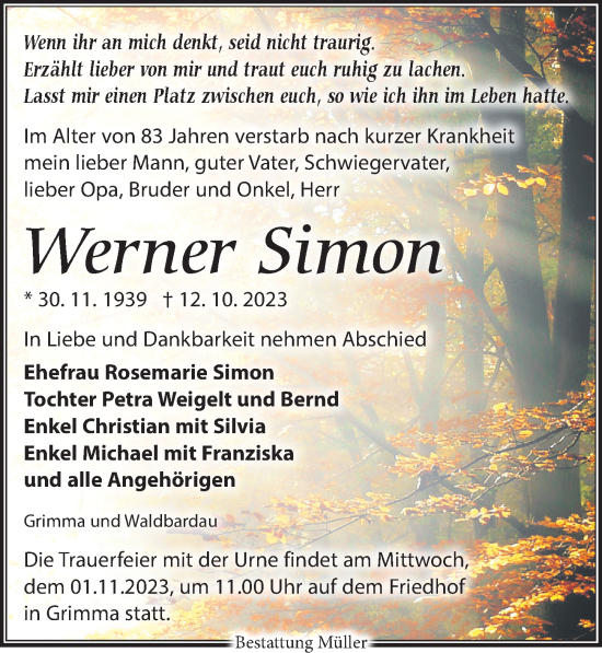 Traueranzeigen von Werner Simon | trauer-anzeigen.de