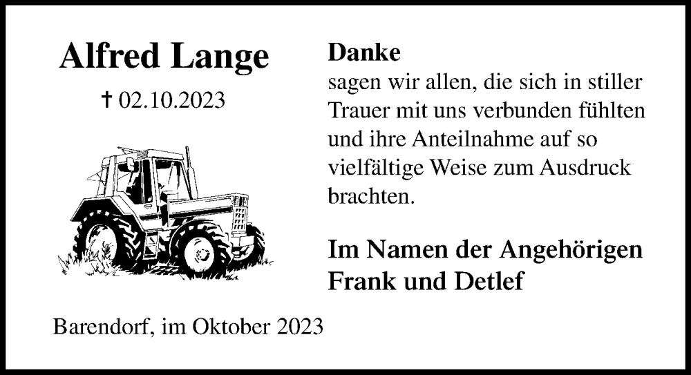 Traueranzeigen von Alfred Lange | trauer-anzeigen.de