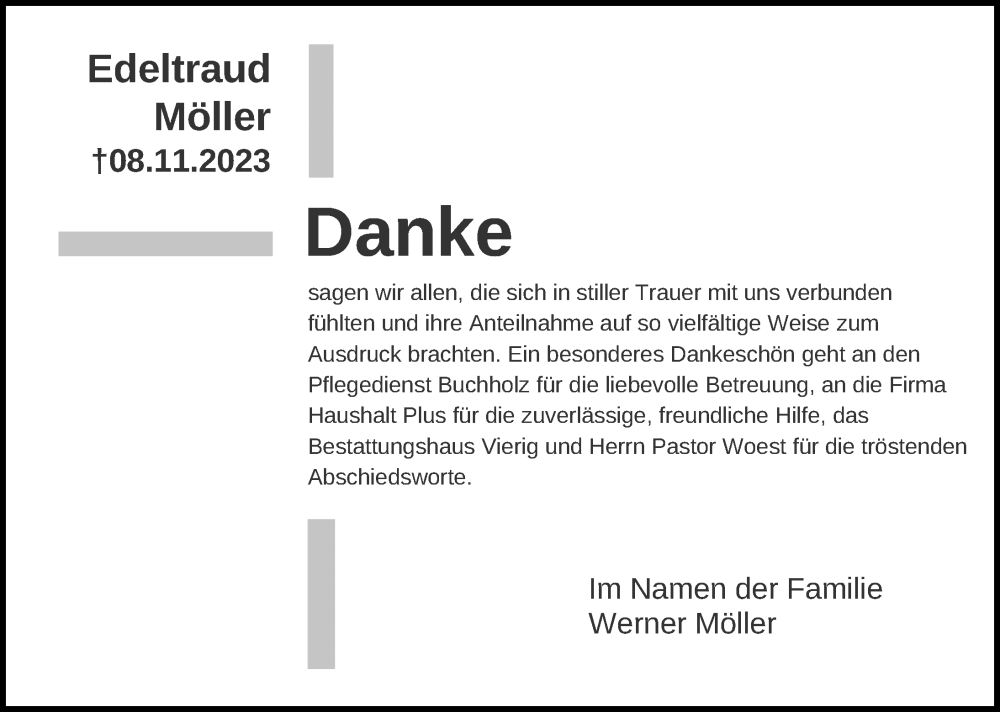 Traueranzeigen von Edeltraud Möller | trauer-anzeigen.de