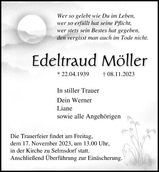 Traueranzeigen von Edeltraud Möller | trauer-anzeigen.de
