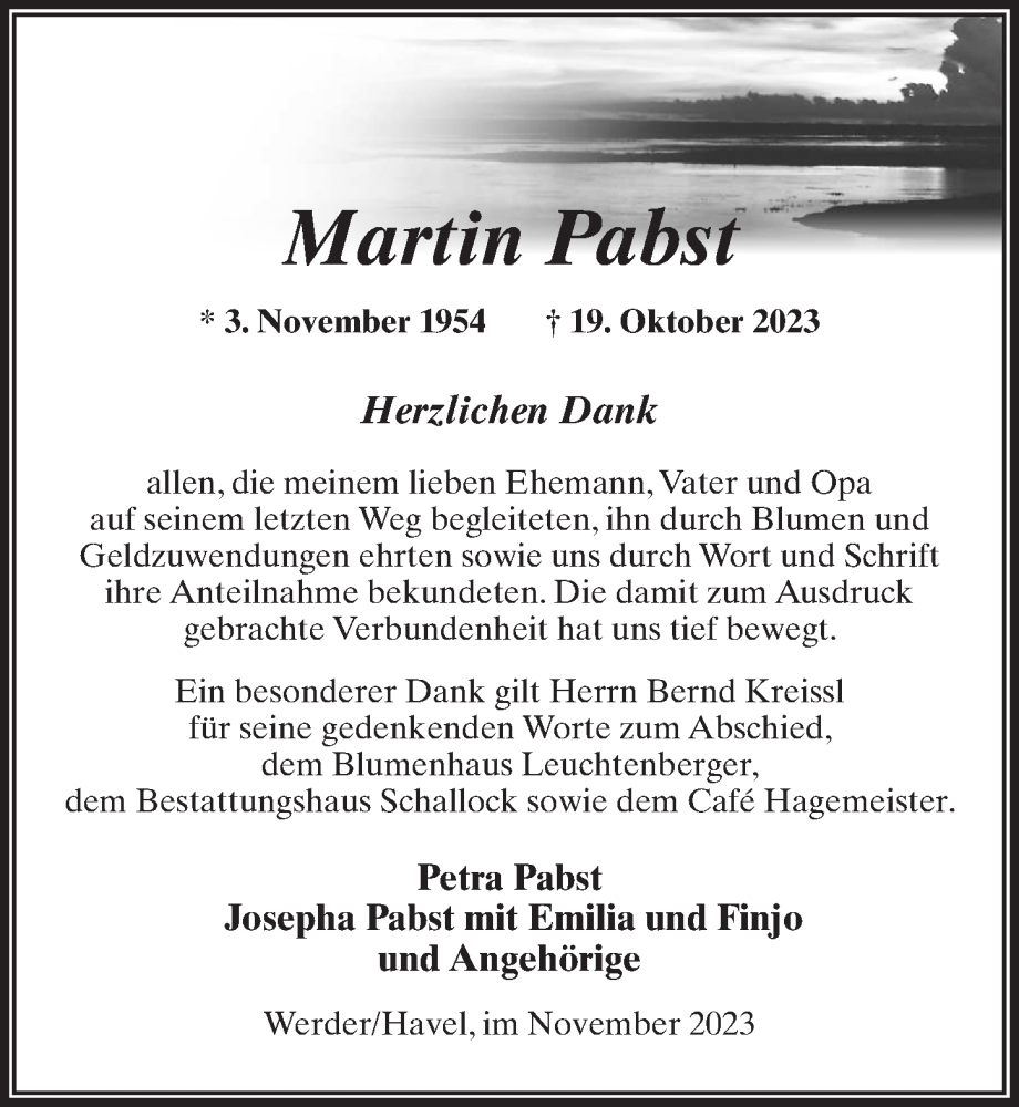 Traueranzeigen von Martin Pabst | trauer-anzeigen.de