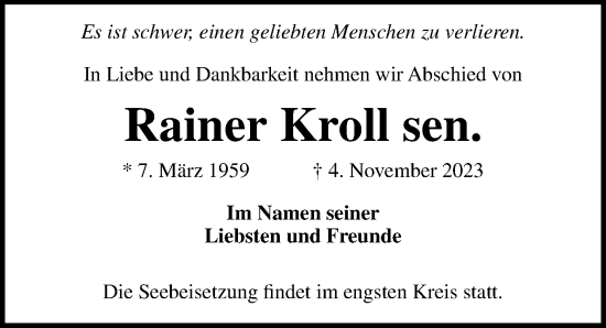 Traueranzeigen von Rainer Kroll | trauer-anzeigen.de
