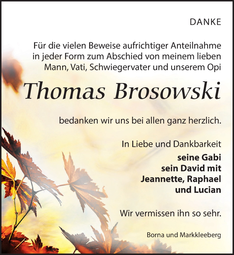 Traueranzeigen von Thomas Brosowski | trauer-anzeigen.de