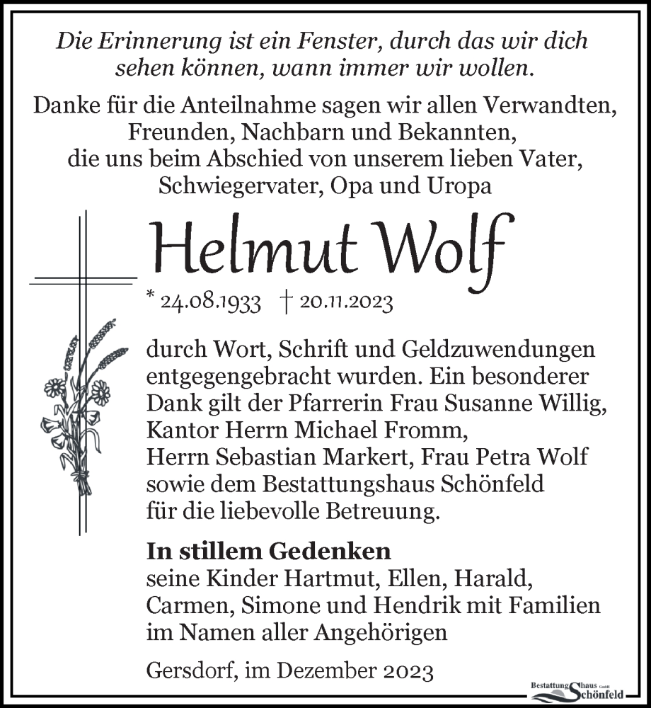 Traueranzeigen von Helmut Wolf | trauer-anzeigen.de