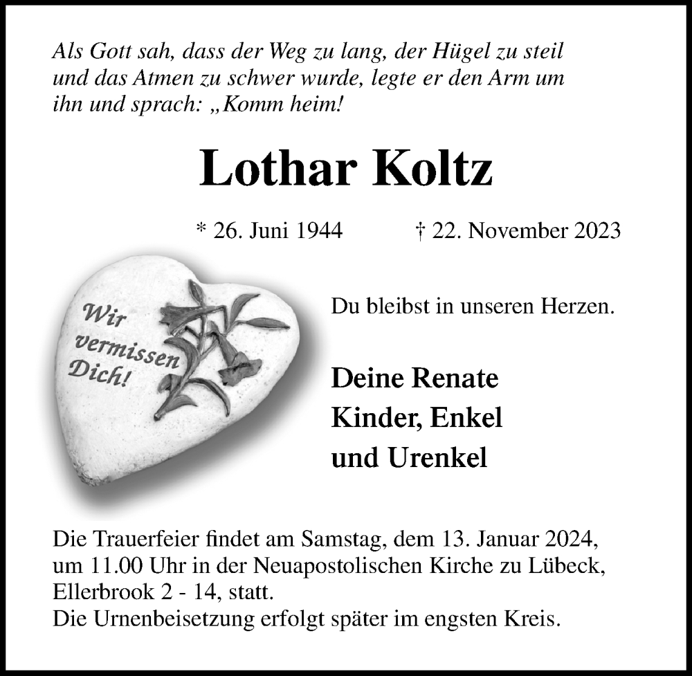 Traueranzeigen von Lothar Koltz | trauer-anzeigen.de