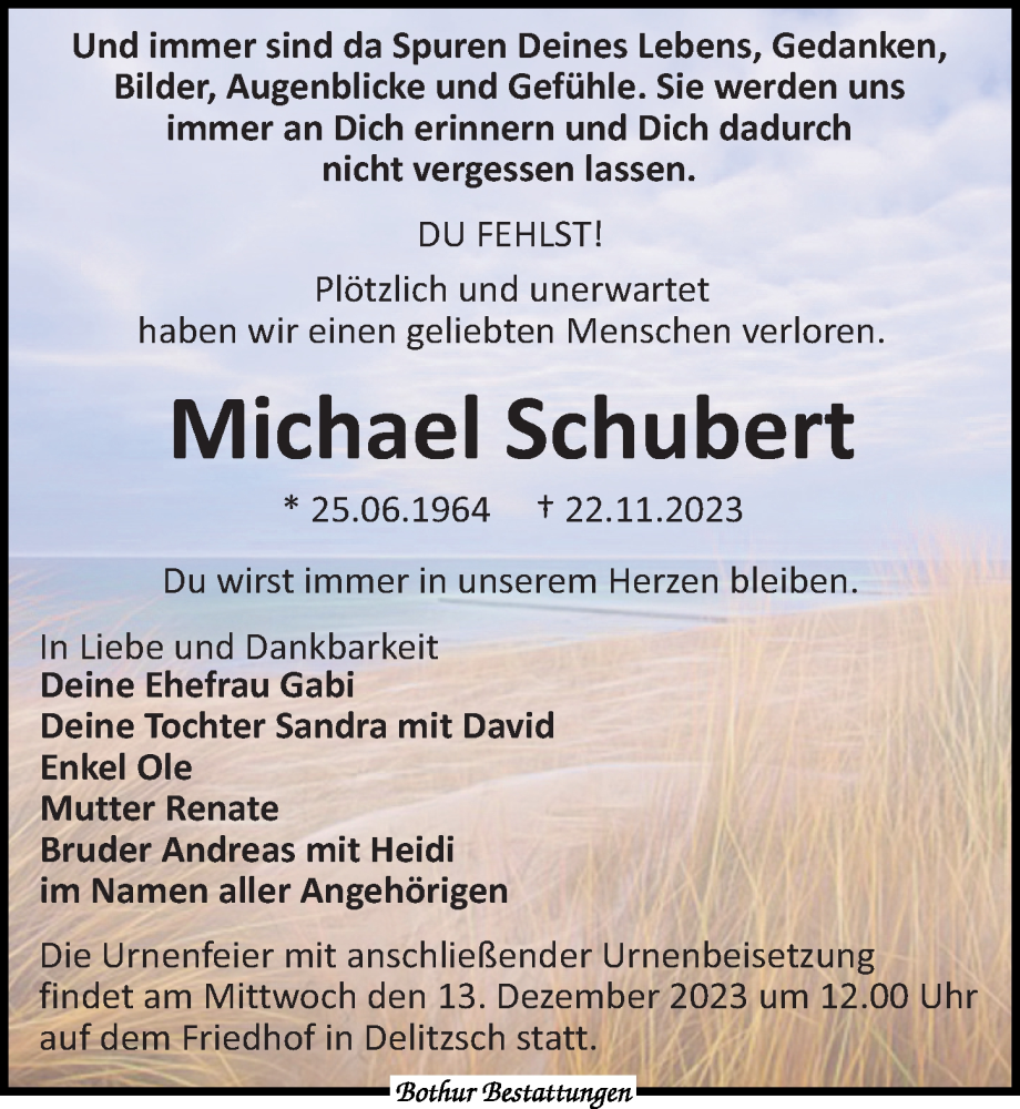 Traueranzeigen von Michael Schubert | trauer-anzeigen.de