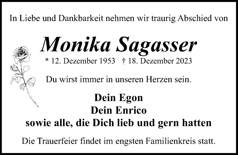 Traueranzeigen von Monika Sagasser | trauer-anzeigen.de