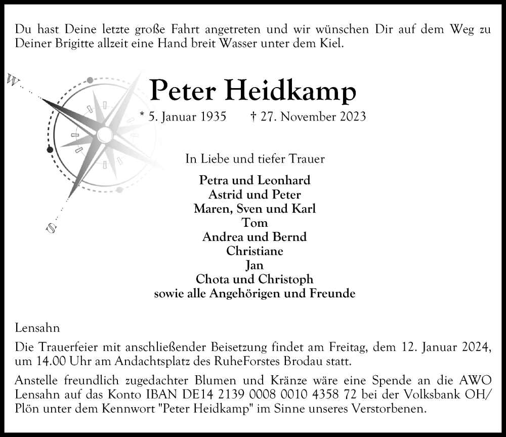 Traueranzeigen von Peter Heidkamp | trauer-anzeigen.de