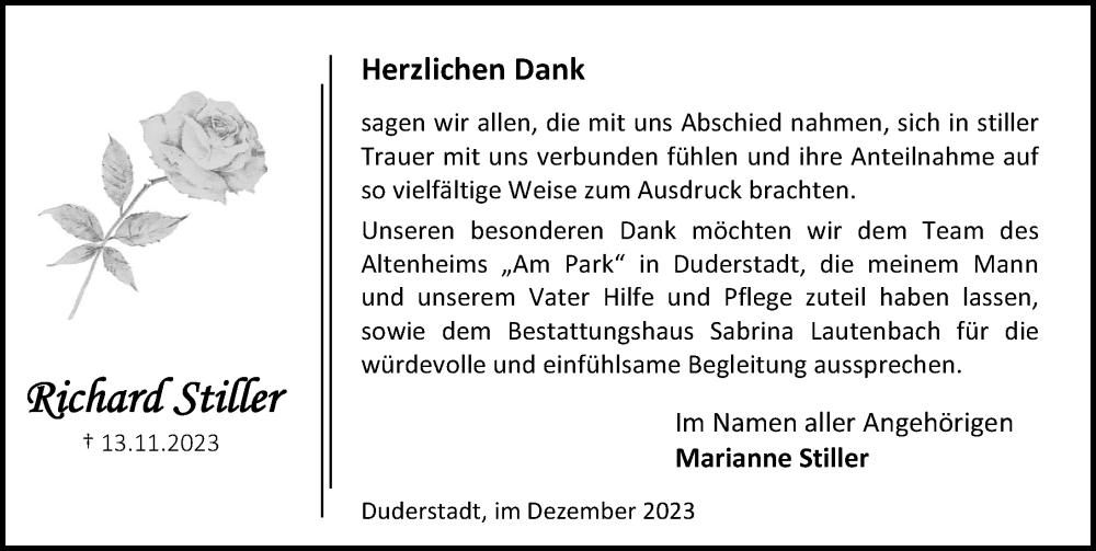 Traueranzeigen von Richard Stiller | trauer-anzeigen.de