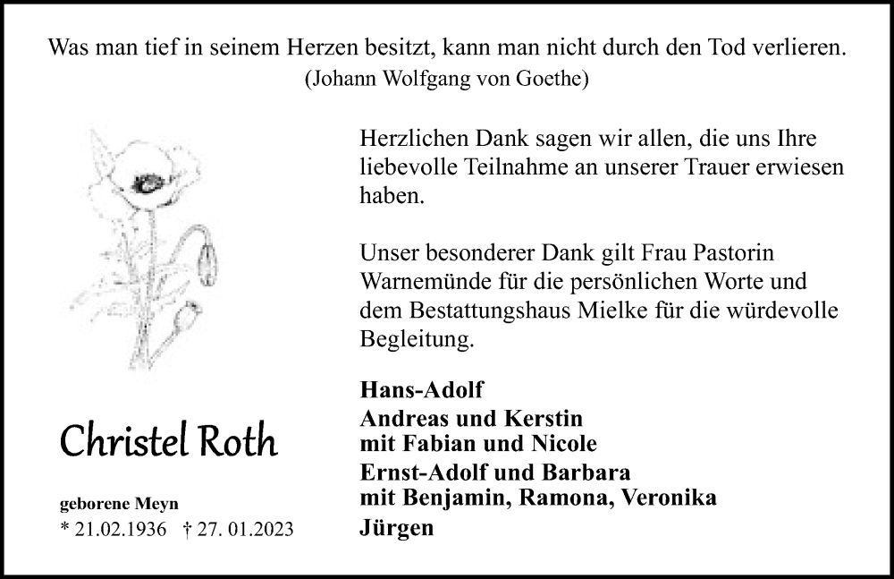 Traueranzeigen von Christel Roth | trauer-anzeigen.de