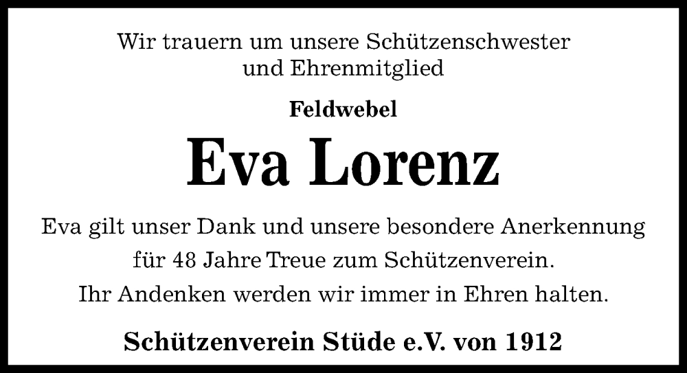 Traueranzeigen von Eva Lorenz | trauer-anzeigen.de